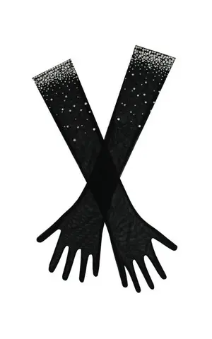 MISS CIRCLE NEW YORK Izzy Crystal Opera-length Gloves - Black