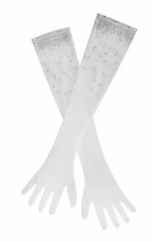 MISS CIRCLE Izzy Crystal Opera-length Gloves - White
