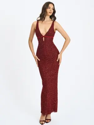 MISS CIRCLE Elora Sequin Beaded Maxi Dress