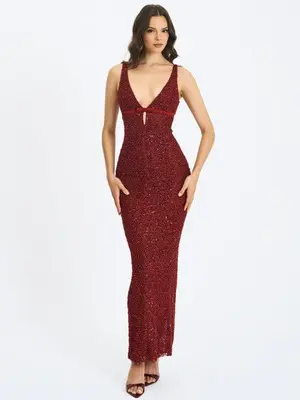 MISS CIRCLE Elora Sequin Beaded Maxi Dress