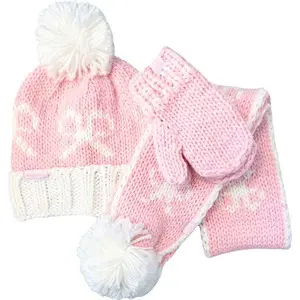 BITS & BOWS Knit Hat, Scarf, And Mitten Set - Pink