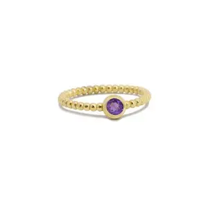 THE LOVERY 14k Gold Beaded Ring - Amethyst