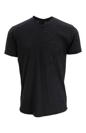 LORDS OF HARLECH Victor Extra Fine Merino Wool V-neck Shirt - Black