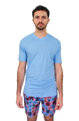LORDS OF HARLECH Victor Extra Fine Merino Wool V-neck Shirt - Blue