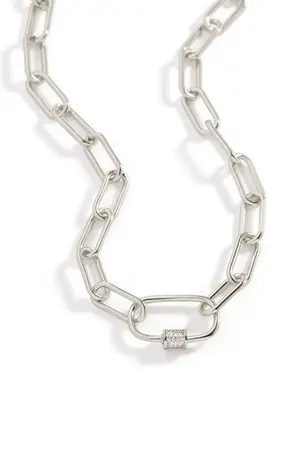 MINT & LILY Link Chain Necklace With Pave Carabiner Clasp - Silver