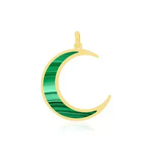 THE LOVERY FINE JEWELRY 14k Yellow Gold Crescent Moon Charm With - Malachite