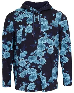 LORDS OF HARLECH Printed Lightweight Hoodie - Serious Floral Navy