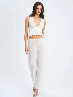 MISS CIRCLE Eyelet Straight Leg Pant