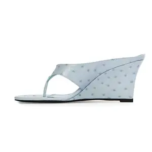 BLACK SUEDE STUDIO Mac 70 Wedge - Sky Ostrich Leather