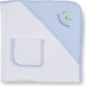 FLORENCE EISEMAN Stripe Knit Towel Set With Rocking Horse - Light Blue/ White