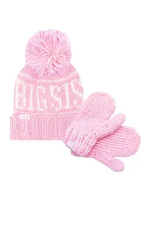 BITS & BOWS Beanie Hat And Mittens Set - Pink