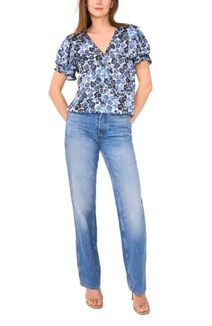 Vince Camuto Floral Print Tulip Sleeve Wrap Top