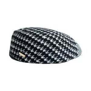 LOST PATTERN Houndstooth Wool-cashmere Blend Beret - Black And White