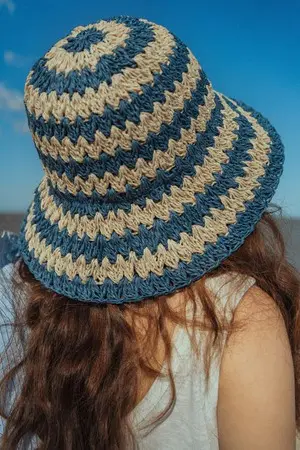 LOST PATTERN Linea Packable Straw Hat - Blue