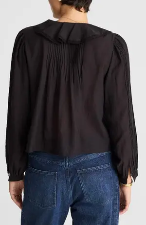 Madewell Lace Insert Ruffle Pintuck Long Sleeve Top - Jet Black