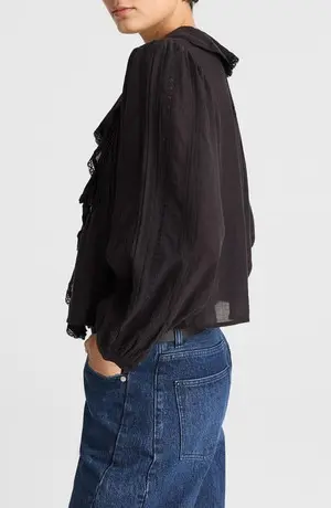 Madewell Lace Insert Ruffle Pintuck Long Sleeve Top - Jet Black