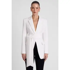 LEAU Classic Column Tailored Belted Blazer - White