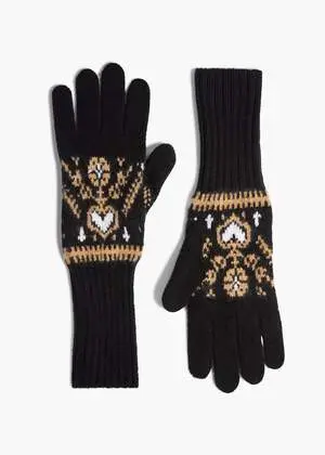 Khaite Domini Fair Isle Cashmere Gloves - Black / Camel Multi