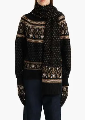 Khaite Lucrene Scarf - Black / Camel Multi