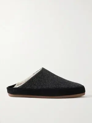 Mulo Suede-trimmed Shearling-lined Wool Slippers - Gray
