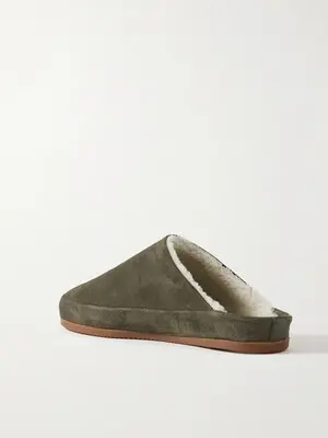 Mulo Shearling-lined Suede Slippers - Green