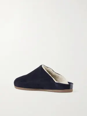Mulo Shearling-lined Suede Slippers - Blue