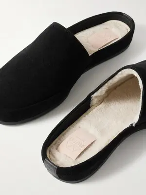 Mulo Shearling-lined Suede Slippers - Black