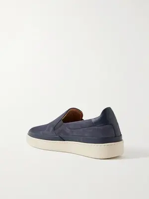 Mulo Leather-trimmed Suede Slip-on Sneakers - Blue