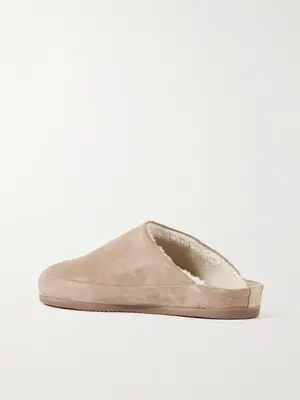 Mulo Shearling-lined Suede Slippers - Brown