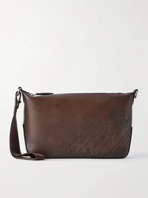 Berluti Toujours Soft Scritto Venezia Leather Pouch - Brown