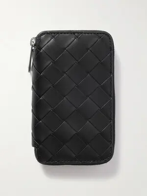 Bottega Veneta Intrecciato Leather Zip-around Key Case - Black