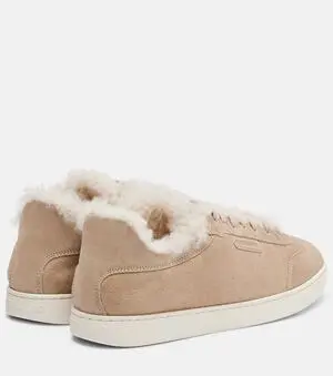 FERRAGAMO Shearling-lined Suede Sneakers