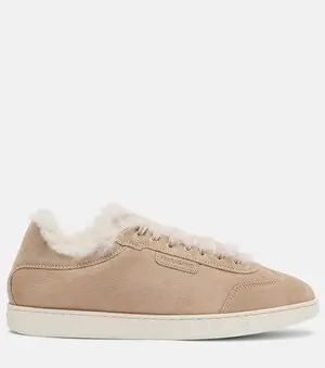 FERRAGAMO Shearling-lined Suede Sneakers