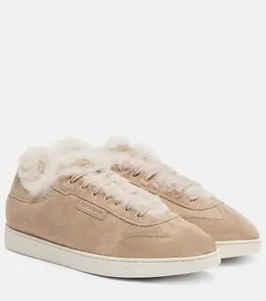 FERRAGAMO Shearling-lined Suede Sneakers - Beige