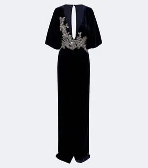 Costarellos Crystal-embellished Velvet Gown - Blue