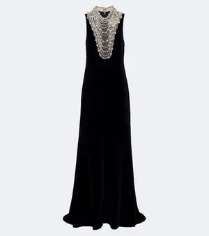 Costarellos Crystal-embellished Velvet Gown - Blue