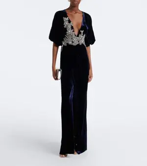 Costarellos Crystal-embellished Velvet Gown - Blue