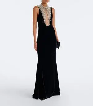 Costarellos Crystal-embellished Velvet Gown - Blue