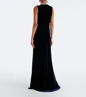 Costarellos Crystal-embellished Velvet Gown - Blue
