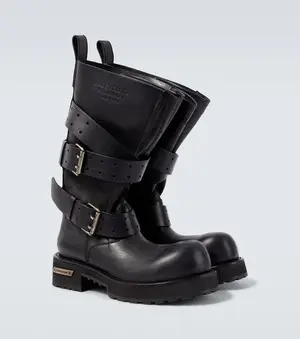Balenciaga Leather Buckled Boots - Black