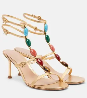 GIANVITO ROSSI Embellished Metallic Leather Sandals - Gold