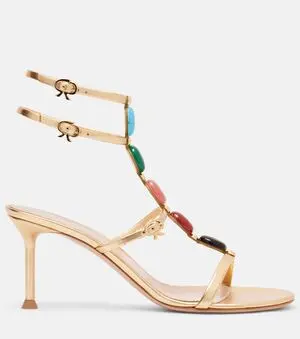 GIANVITO ROSSI Embellished Metallic Leather Sandals