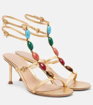 GIANVITO ROSSI Embellished Metallic Leather Sandals - Gold
