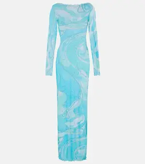 Emilio Pucci Orchidee Sheer Maxi Dress - Blue