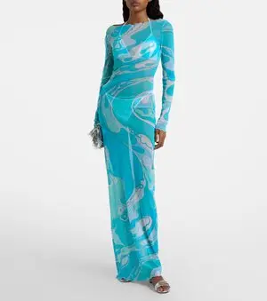 Emilio Pucci Orchidee Sheer Maxi Dress - Blue