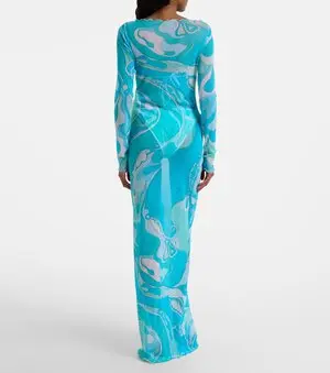 Emilio Pucci Orchidee Sheer Maxi Dress - Blue