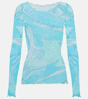 Emilio Pucci Orchidee Sheer Top - Blue