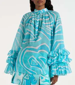 Emilio Pucci Marmo Ruffled Cotton Blouse