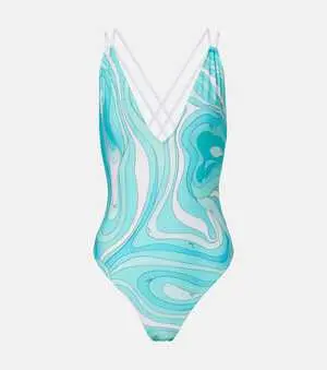 Emilio Pucci Marmo Printed One-piece Swimsuit - Blue
