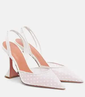 Amina Muaddi Holli 95 Point D'esprit Slingback Pumps - White